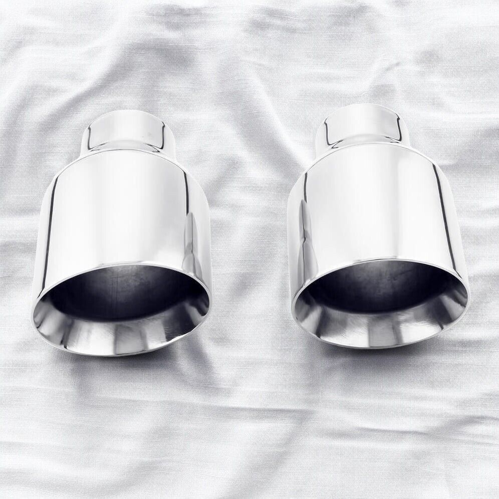 2pcs 2.5" Inlet Exhaust Tips Car Pipe Dual Wall Slant Cut 4.5" Outlet ...